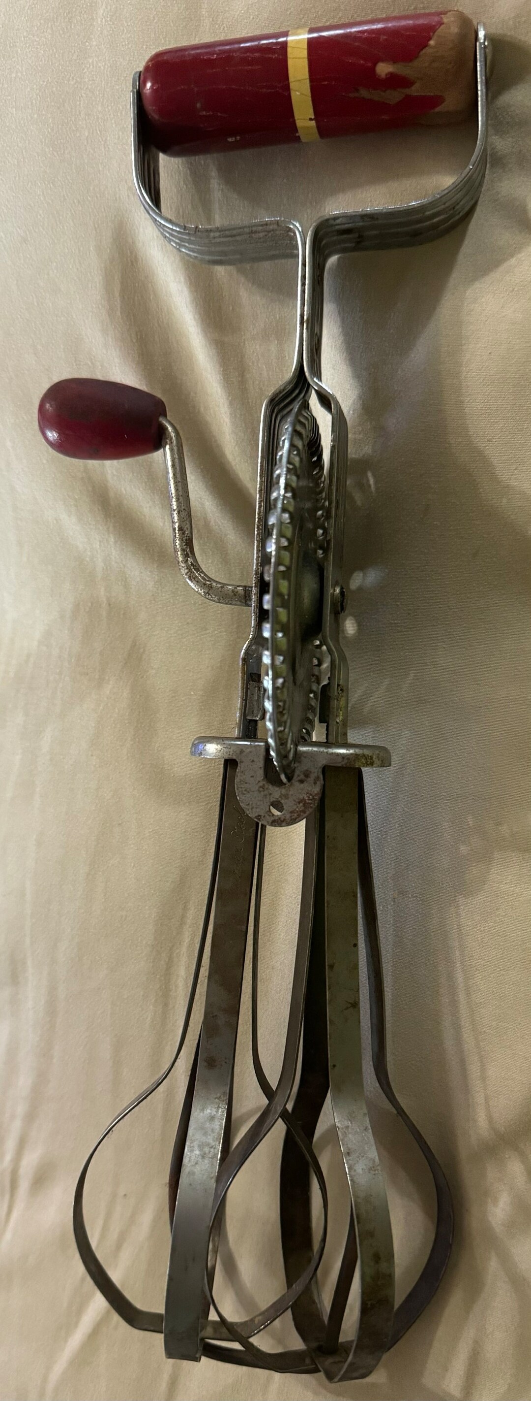 Vintage 1950s Wooden Red Handle Hand Mixer Made in USA A&j Speed Beater ...