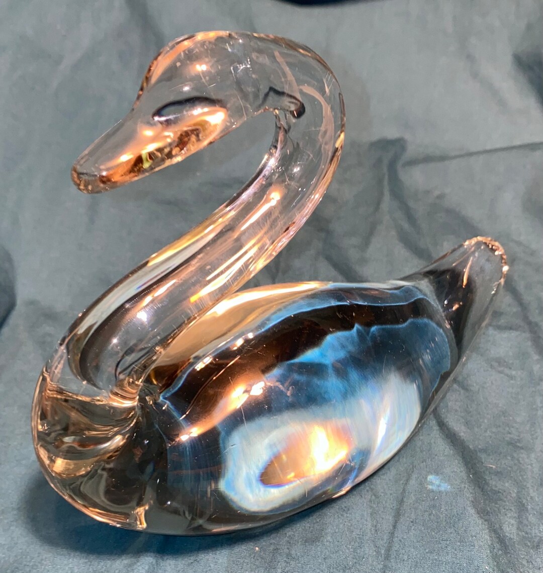 Vintage Duncan & Miller Solid Crystal Figurine Clear Glass Swan ...