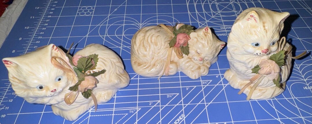 Vintage 3 Piece Lot White Persian Cat Ceramic Figurine 1990 TMD Molds ...
