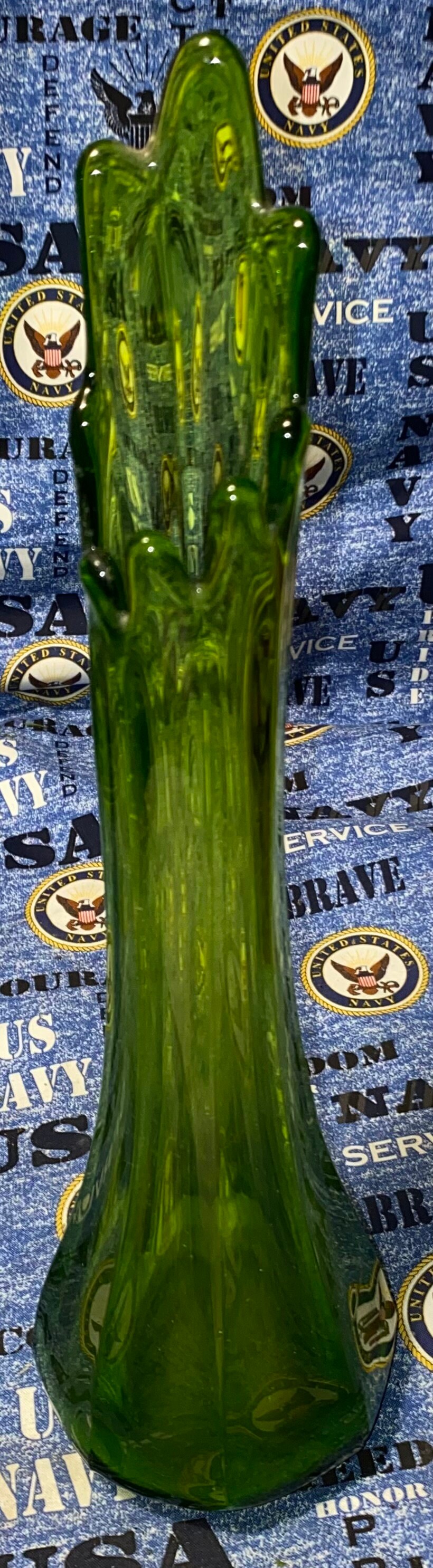 Vintage L.E. Smith Glass Ribbed Swung Vase 14 Tall Green MCM Mid ...