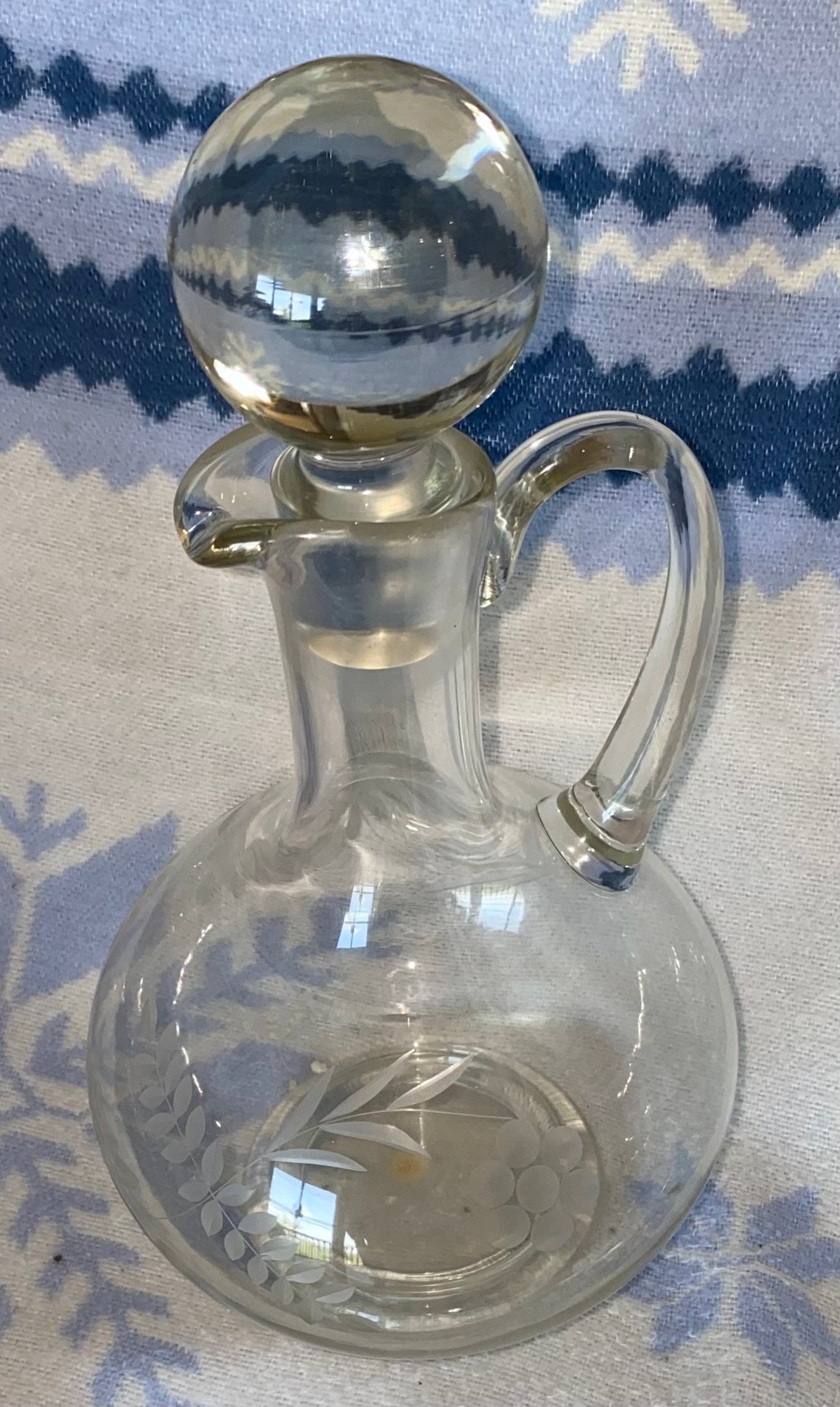 Vintage Etched Wheel Cut Glass Liquor Wine Brandy Decanter With Glass ...