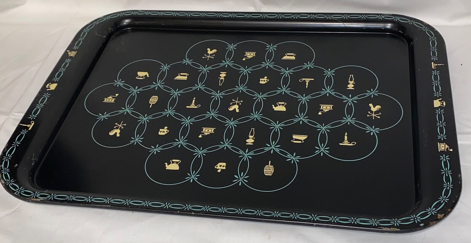Vintage 1970s Tin Serving Tray Finished With Decals of Various Vintage ...