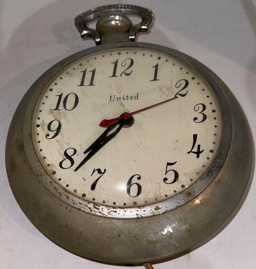 United Brass Pocket Watch Style Wall Clock 8" Diameter Vintage Model ...