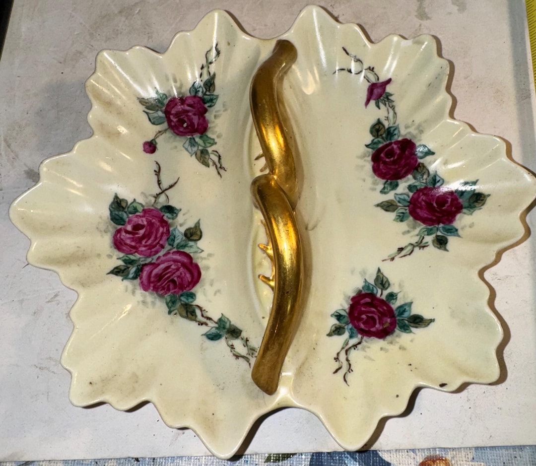 Vintage Kalk ? Porcelain Divided Dish With Rose Style Hand Painted ...