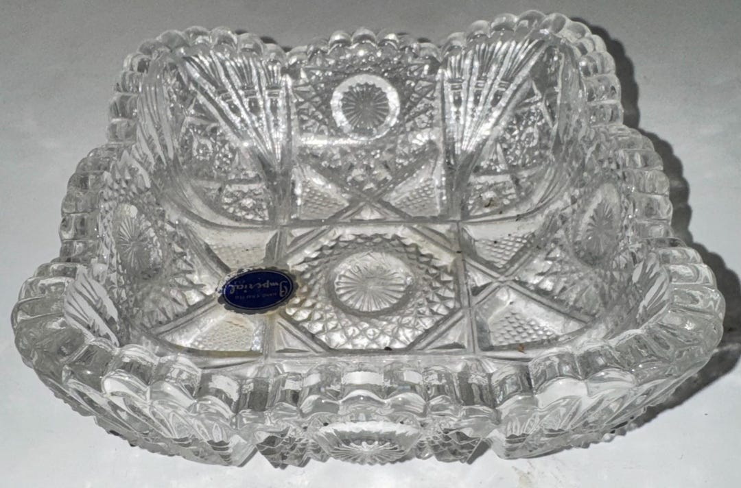 Nucut Cut Imperial Glass Elegant Crystal Square Candy Nut Bowl Sawtooth ...