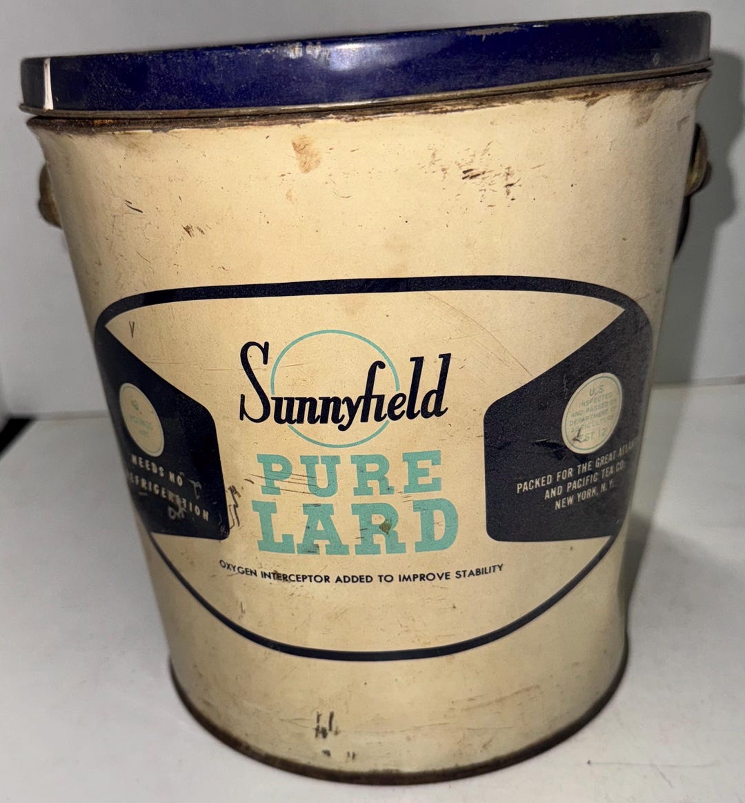 Vintage Tin Bucket for Sunnyfield Pure Lard, Sold by the Great Atlantic ...