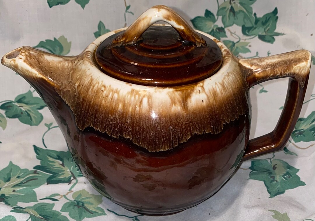 Mccoy Brown Drip Glaze 4 Cup Teapot Covered Lid Vintage Ceramic Pottery ...