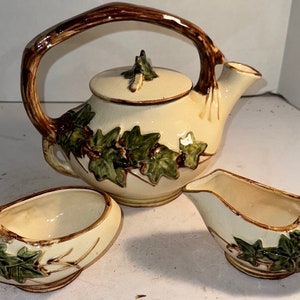 Vintage Mccoy Tea Pot USA Ivy Pattern HANDLE STATIONARY 1950's Mccoy ...
