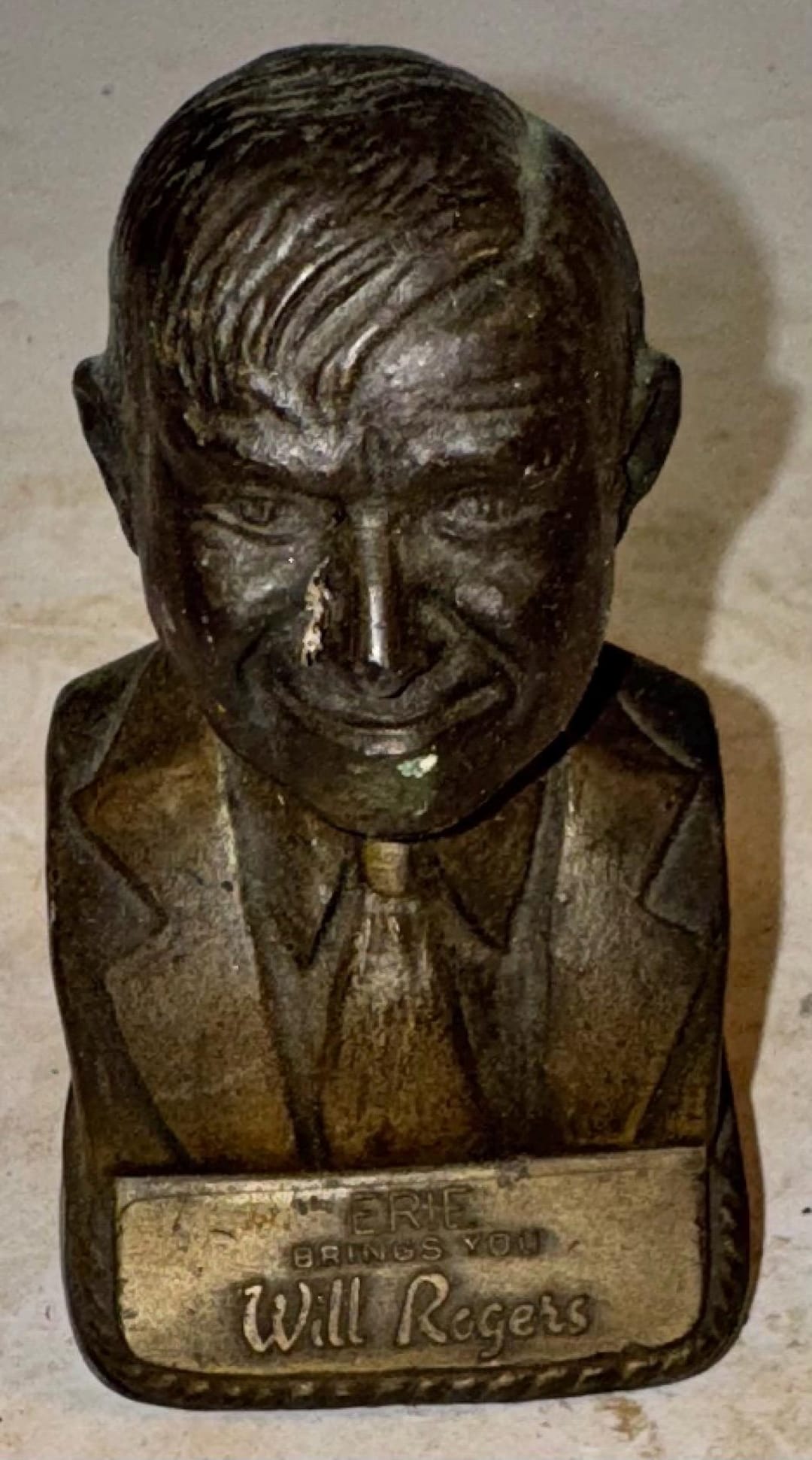 Vintage Erie Brings You Will Rogers Bronze Finish Souvenir 4" Bust ...