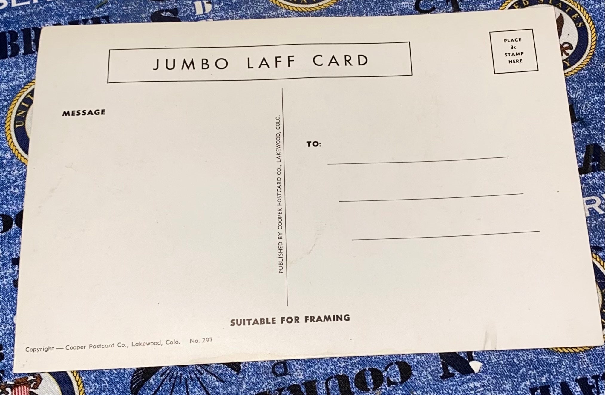Vintage 9" X 6" JUMBO LAFF Card Postcard Zebs New Cure Fer a Hangover ...