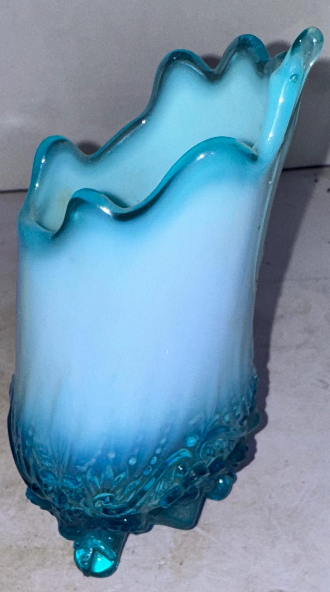Vintage Sowerby Piasa Bird Blue Opalescent Footed Swung Swing Vase 7.75 ...