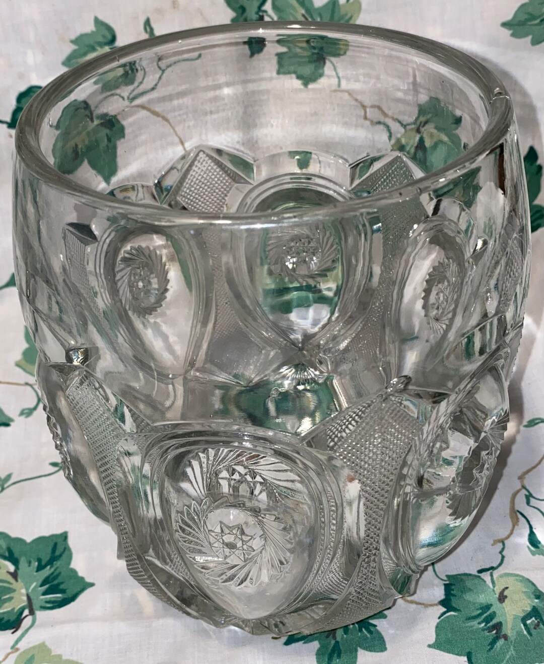 Vintage Used EAPG Pressed Glass Circular Star Pattern Wide Mouth Vase ...