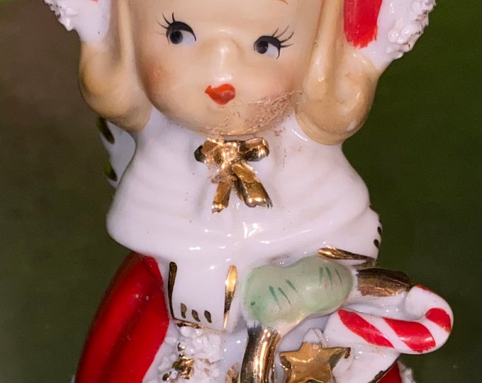 Vintage 1950s Geo Z Lefton Angel Girl Bell, Basket & Candy Cane, Gold ...