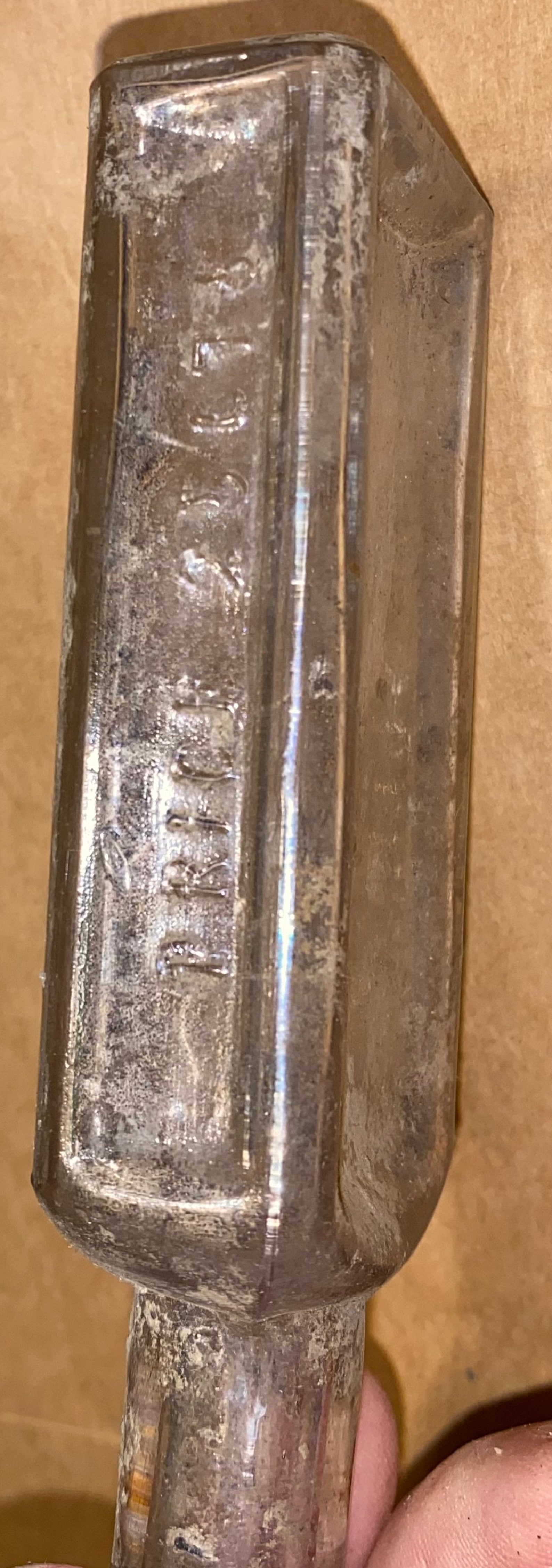 Antique Hand Dug Uranium Glass Embossed price 25 Cts, Modoc Oil Bottle ...