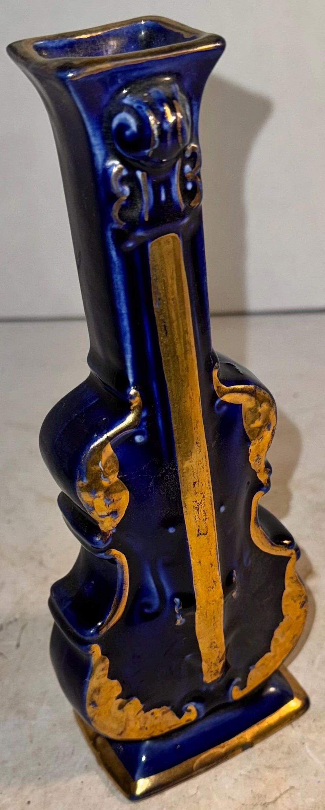 Blue Violin Cello Wall Pocket Wall Vase, Ceramic Violin, 22K, Cobalt ...