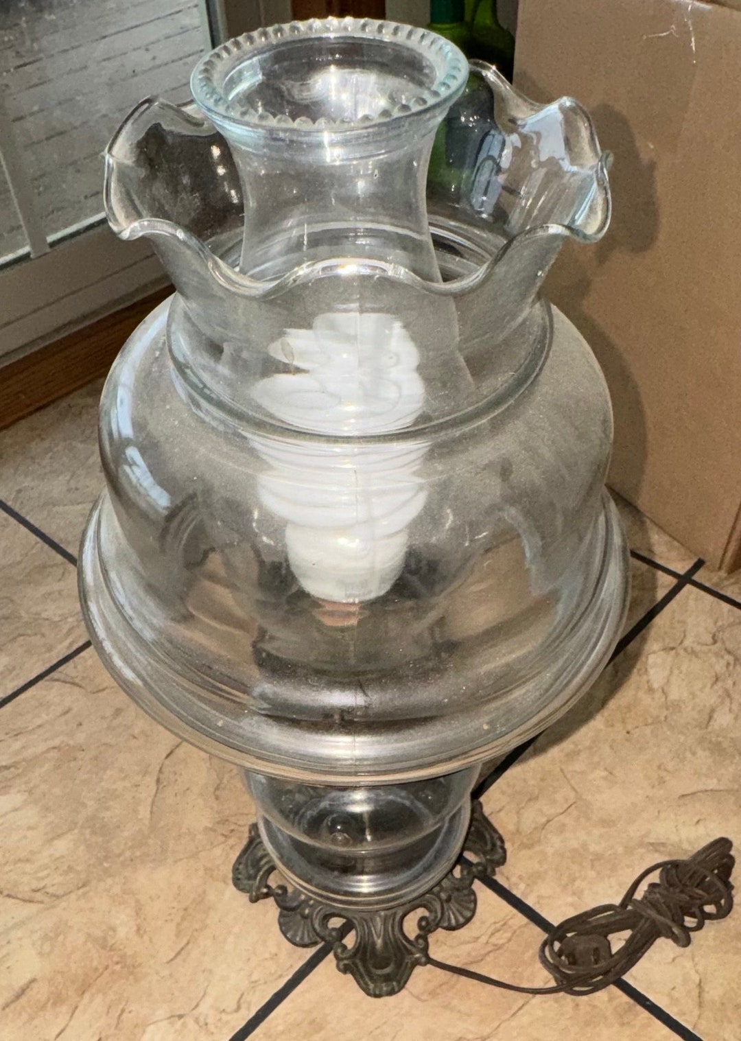 Vintage Clear Glass Portable 2 Bulb Lamp Light With Chimney Shade - Etsy