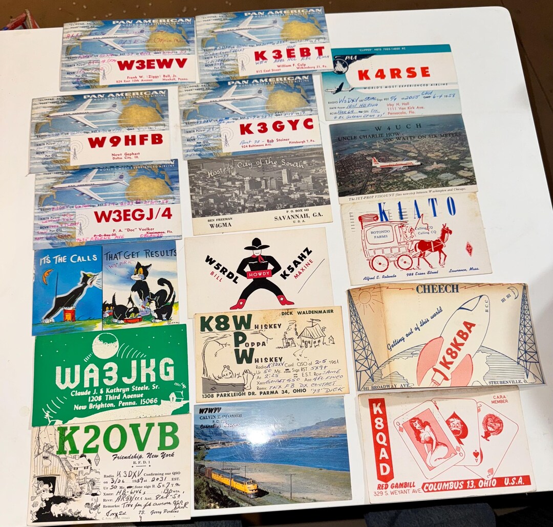 Vintage USA , 1960s QSL Ham Radio Cards, Lot of 17. Great for Collecting, Crafts, or ...