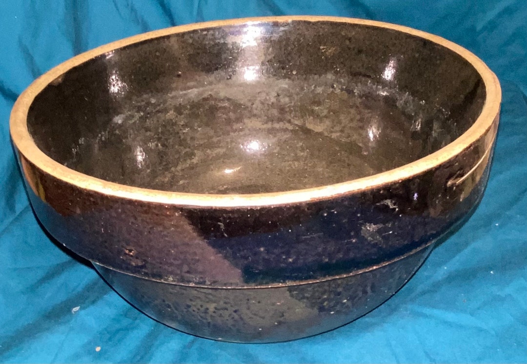 Antique 10.5" Salt Glaze Band STONEWARE Mixing Bowl American Primitive ...