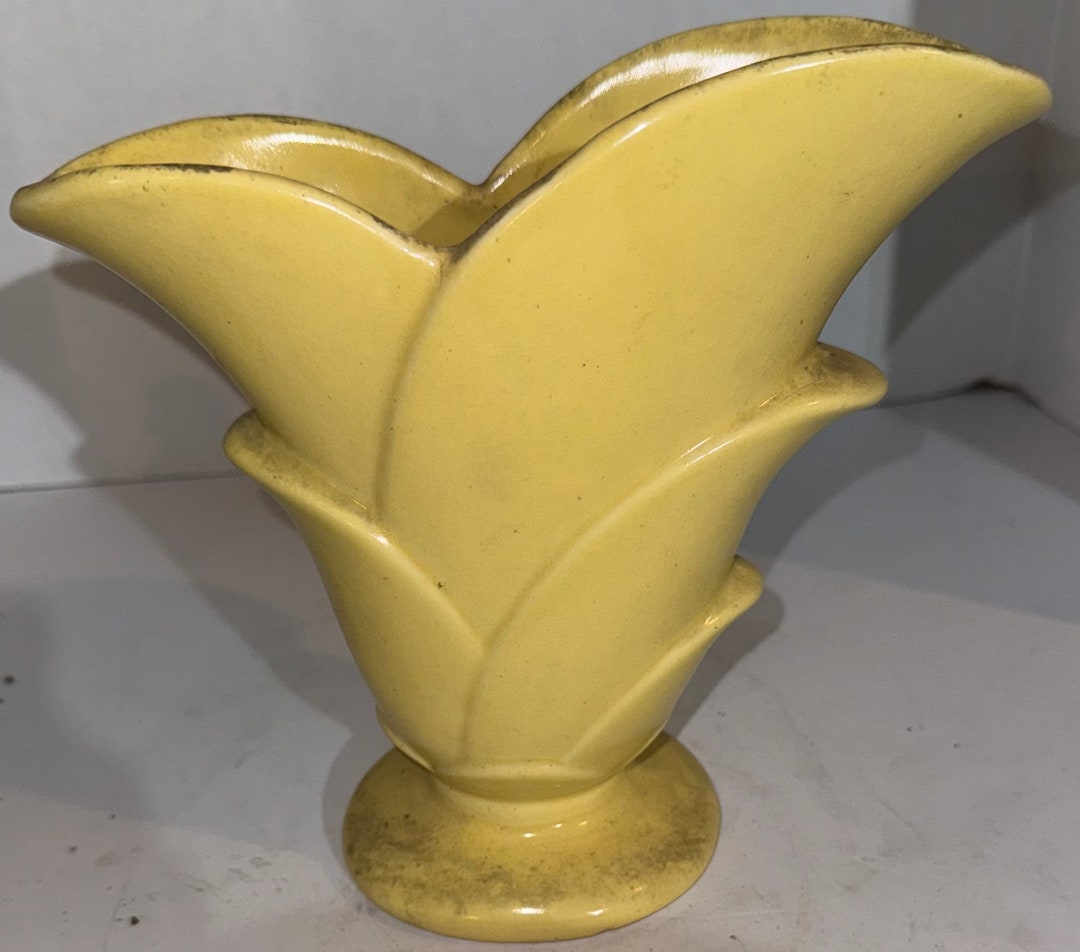 Monmouth Western Vase Yellow Stoneware Art Pottery Deco MCM Mid Century ...