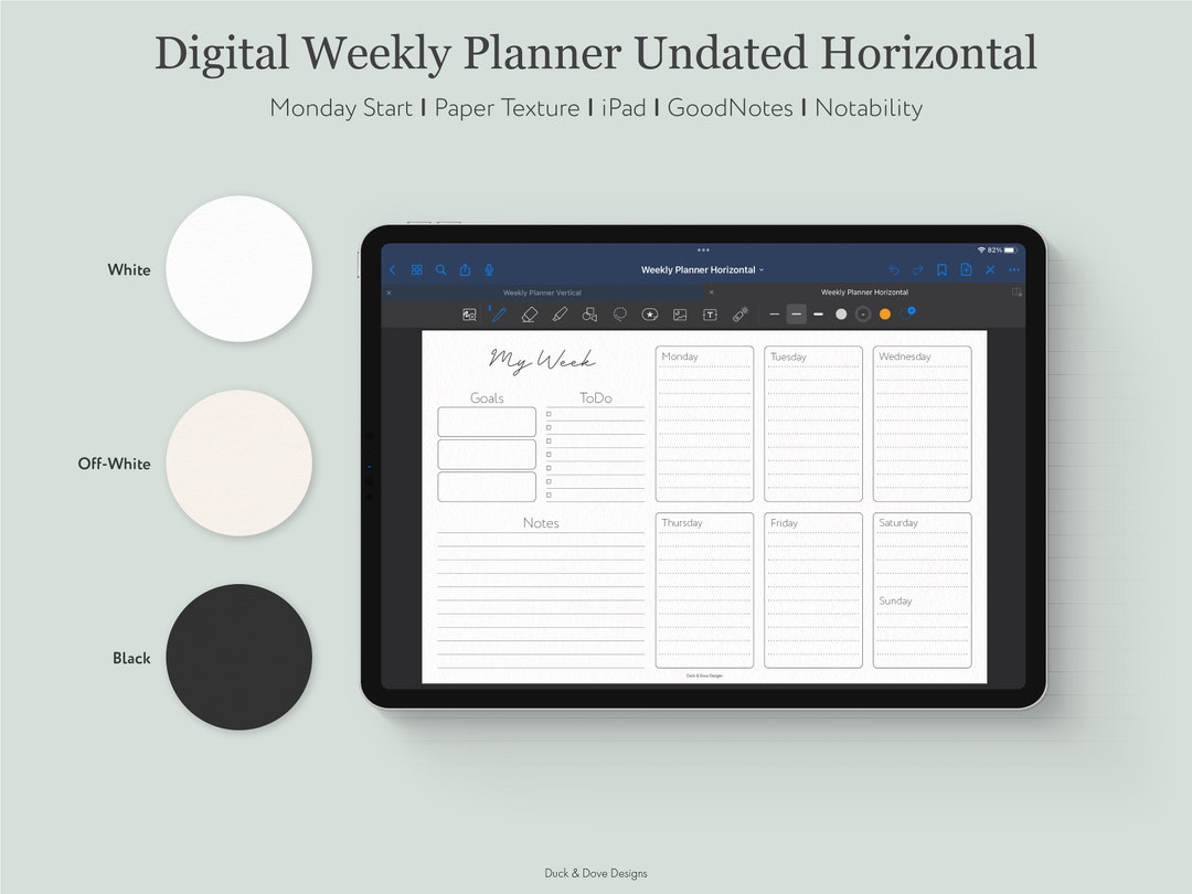 Digital Undated Weekly Planner Horizontal With Notes, To-do's and Goals ...
