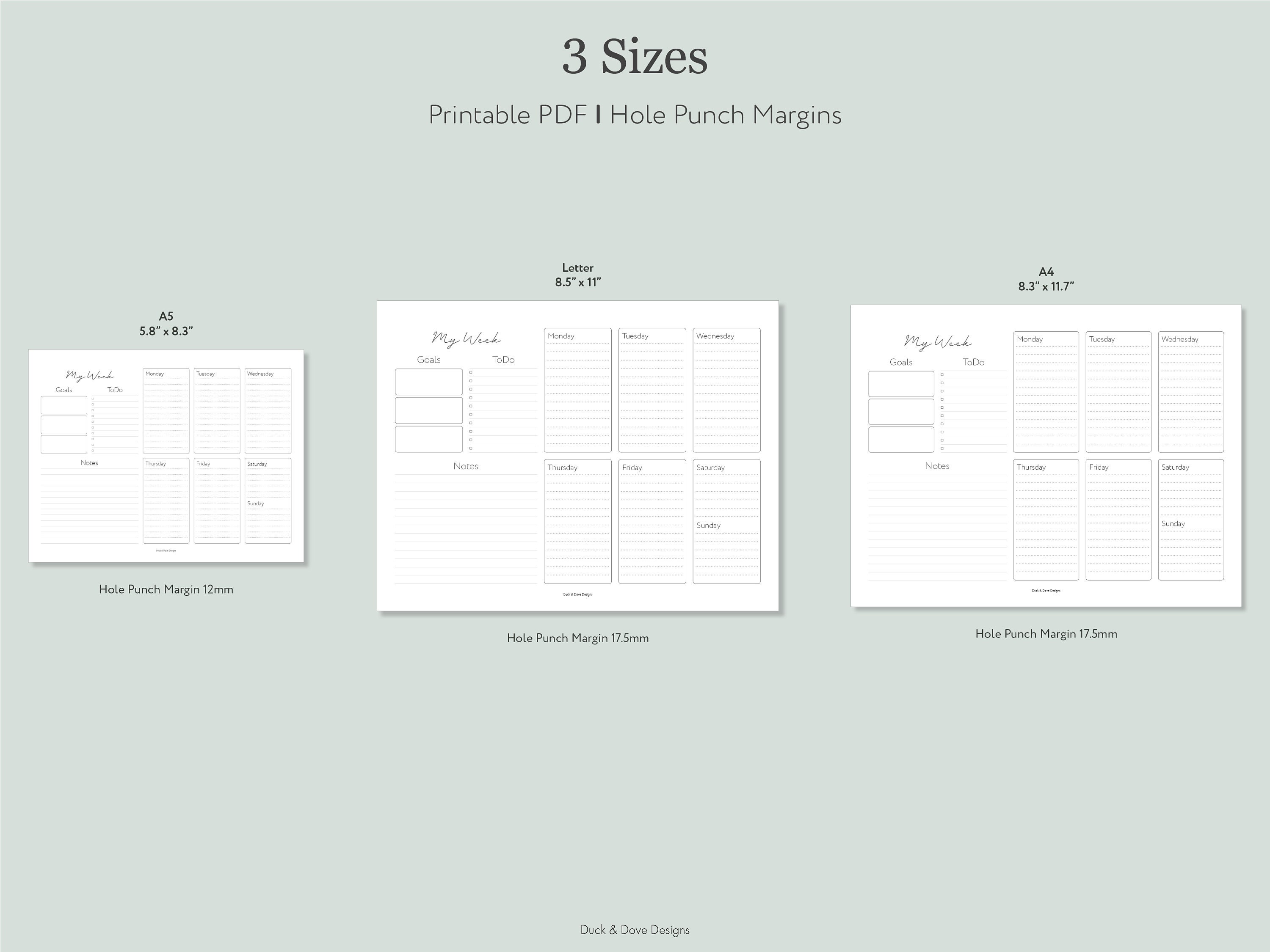 Undated Weekly Planner Horizontal Printable With Notes, To-do's and ...