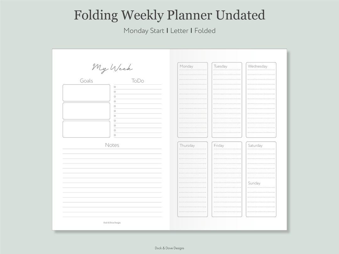 Undated Weekly Planner Foldable Printable With Notes, To-do's and Goals ...