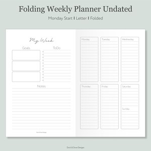 Undated Weekly Planner Foldable Printable With Notes, To-do's and Goals ...