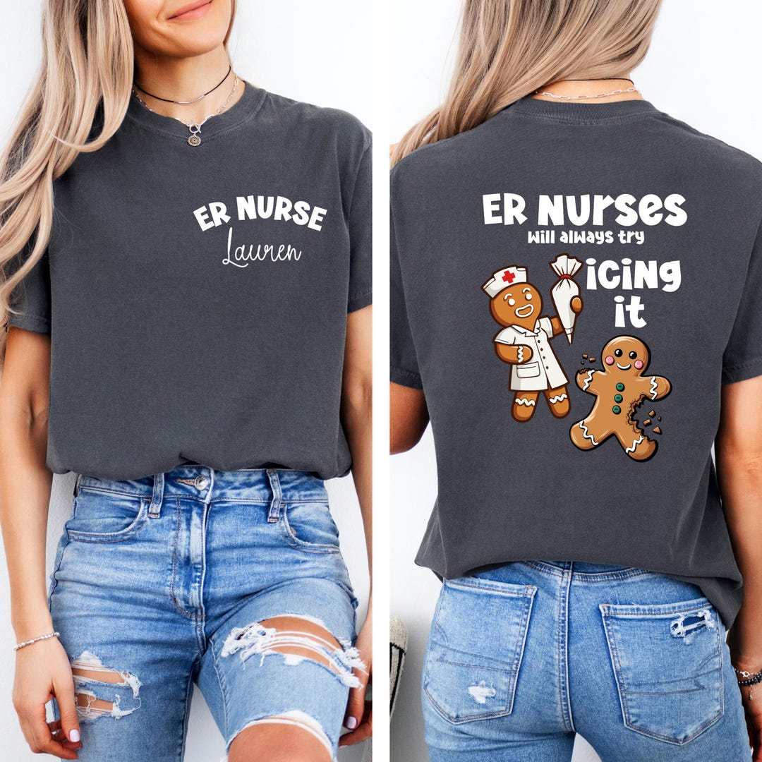 Funny Holiday Emergency Room Nurse Shirt, Gingerbread ER Nurse Tee ...