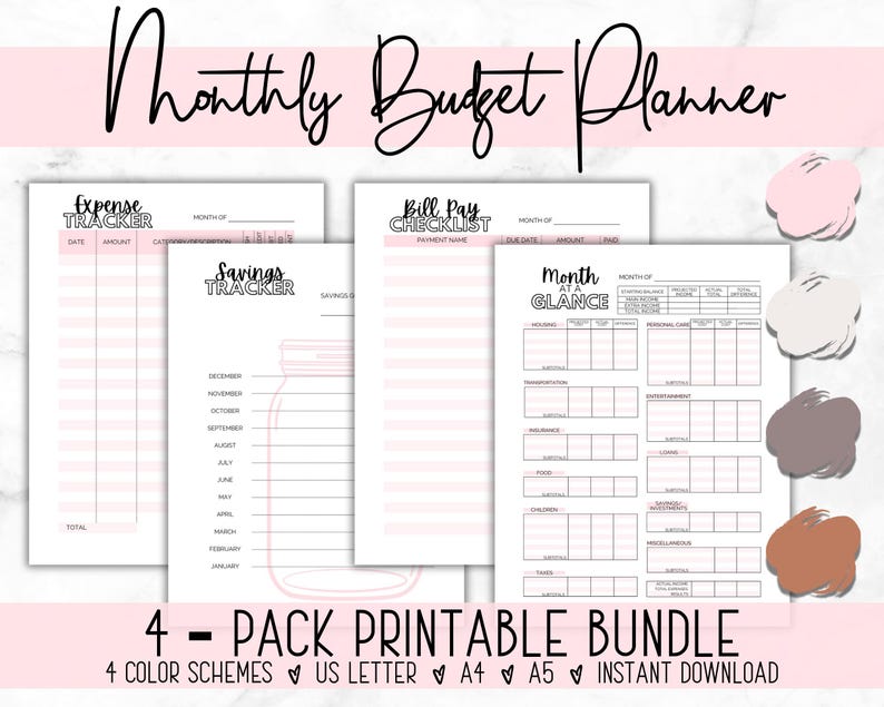 Monthly Budget Planner Printable | Expense Tracker, Bill Pay Checklist ...
