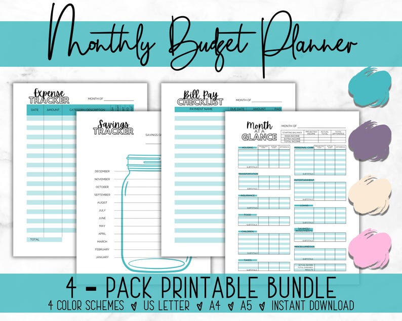 Monthly Budget Planner Printable | Expense Tracker, Bill Pay Checklist ...