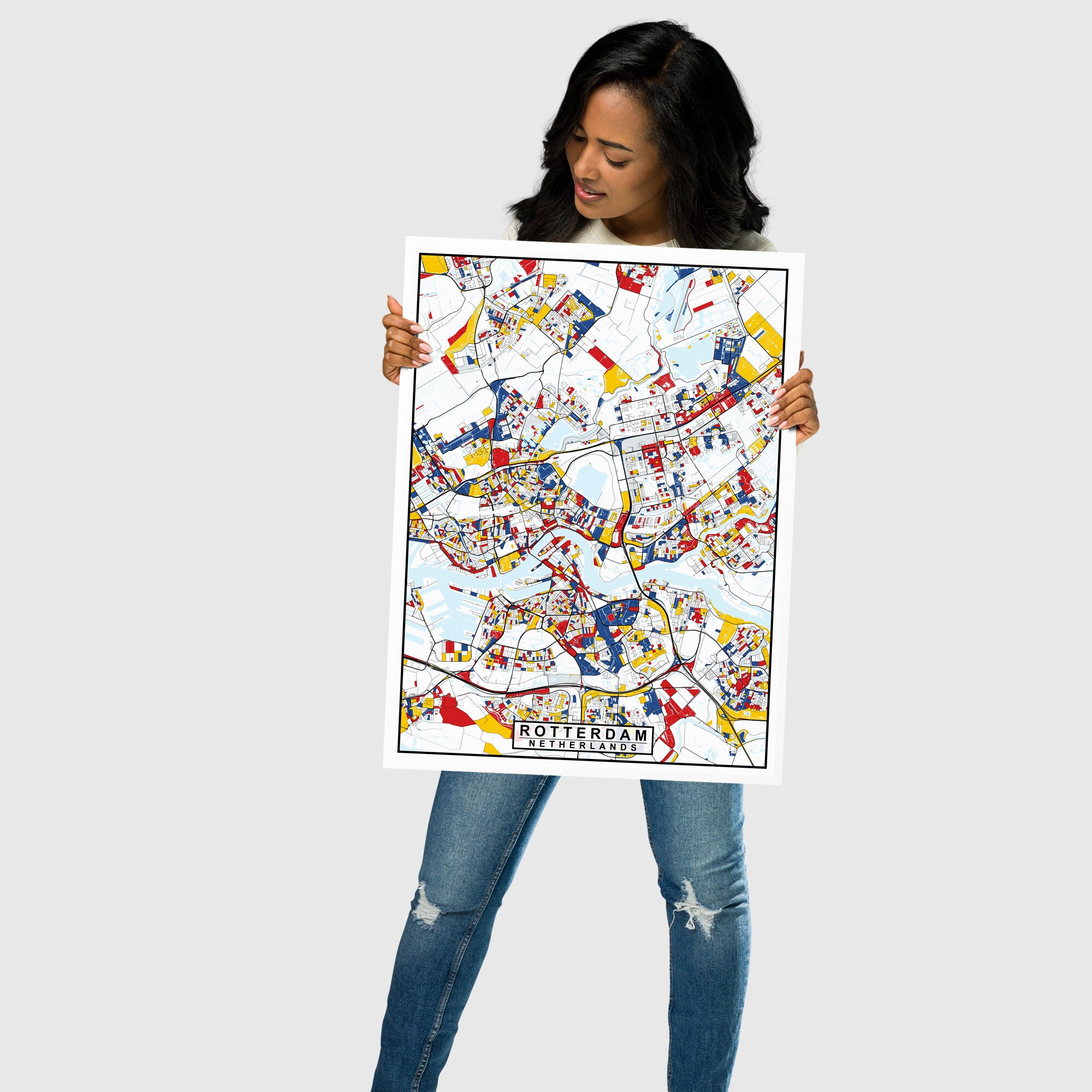 Rotterdam Netherlands Mondrian Style City Map Print City Wall Art ...