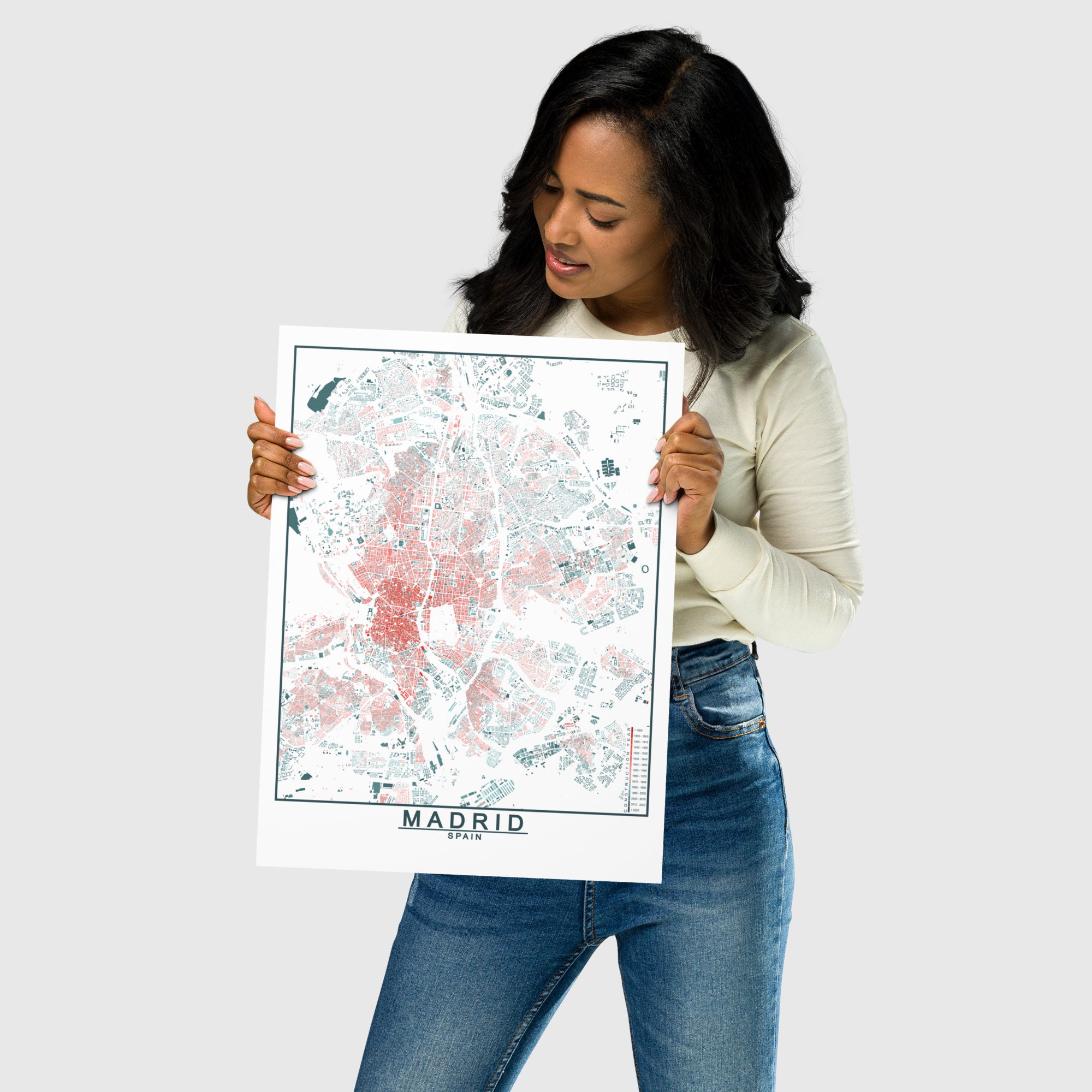 Madrid City Map Catastro White Construction Year City Map Print Spain ...