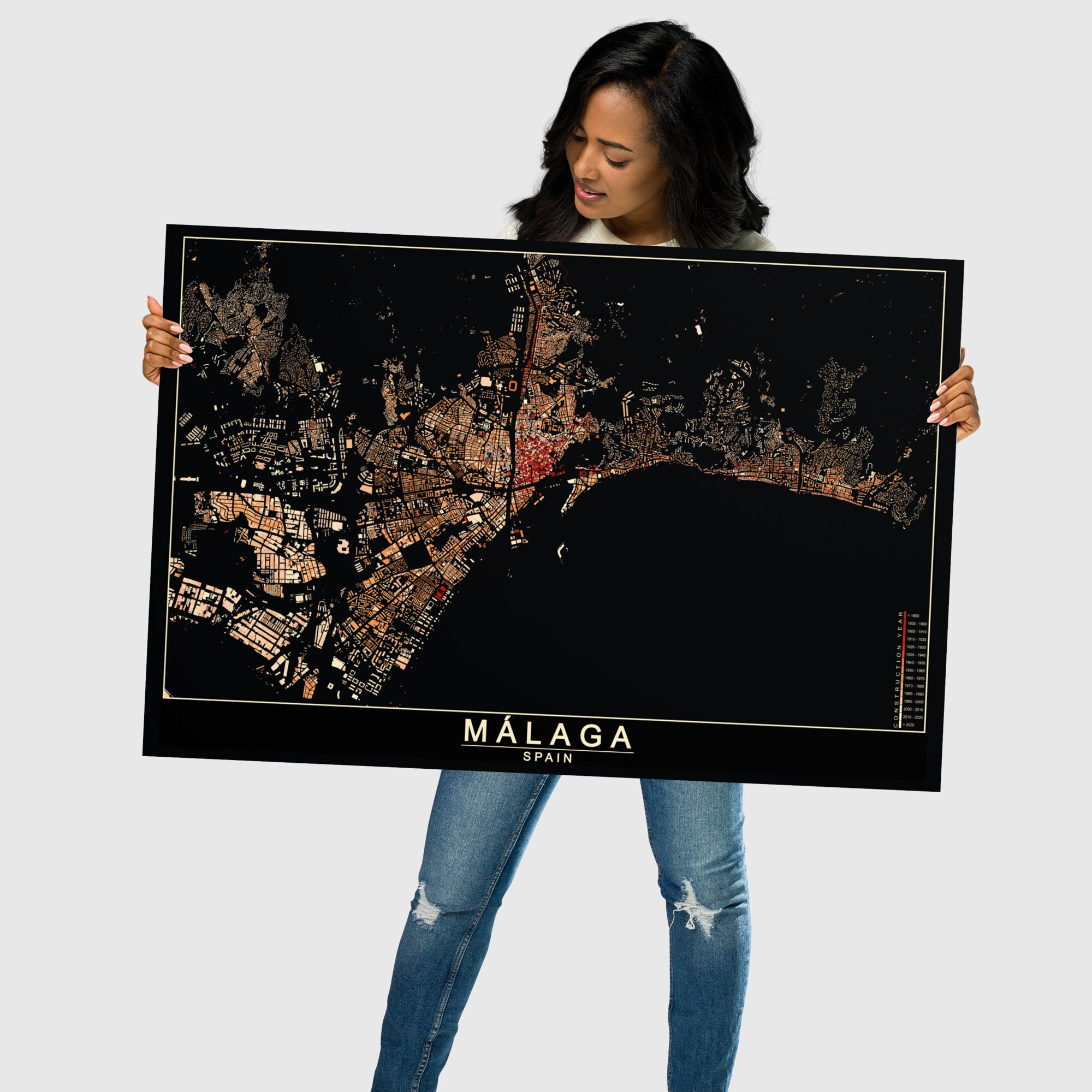 Málaga City Map | Catastro Black | Construction Year | City Map Print ...