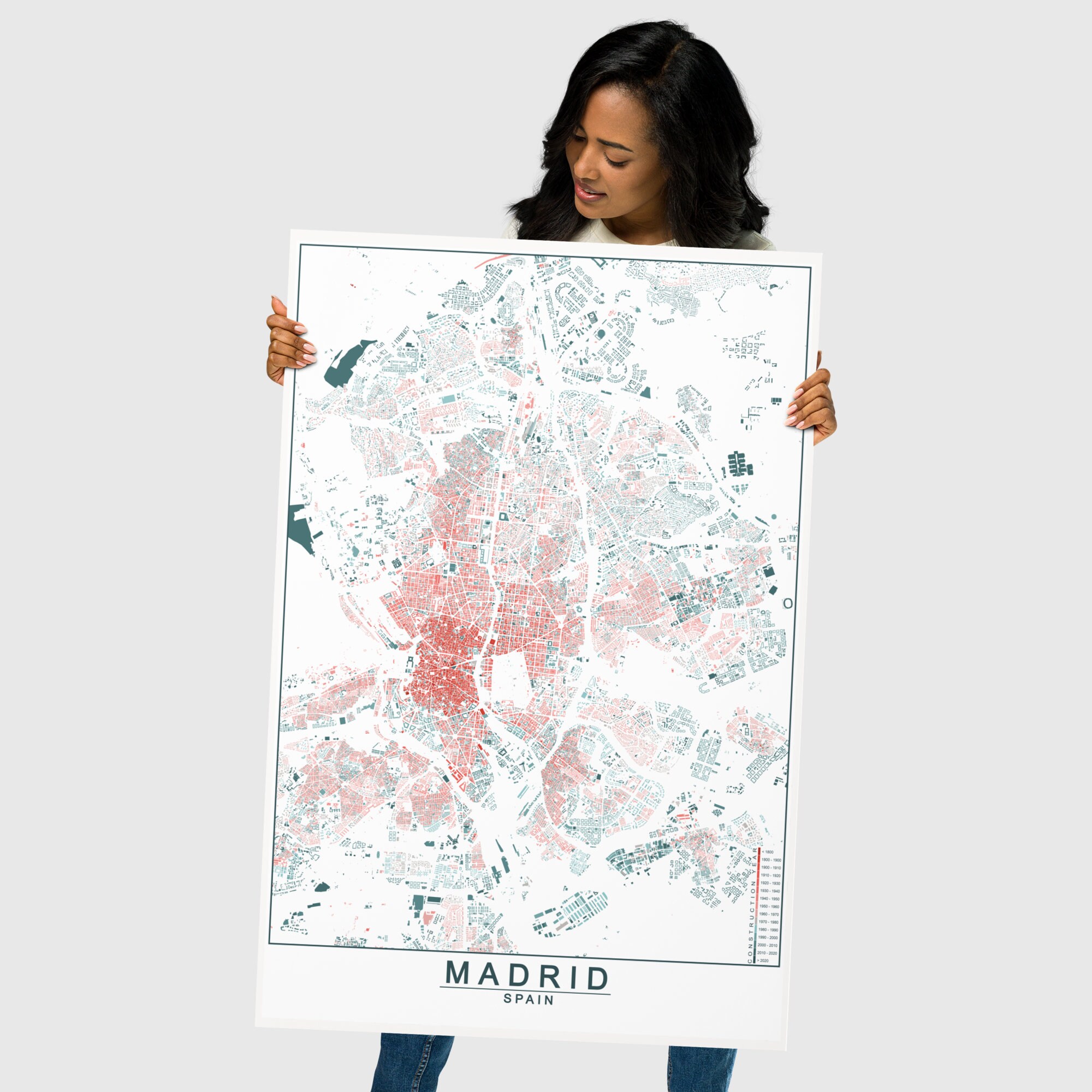 Madrid City Map Catastro White Construction Year City Map Print Spain ...