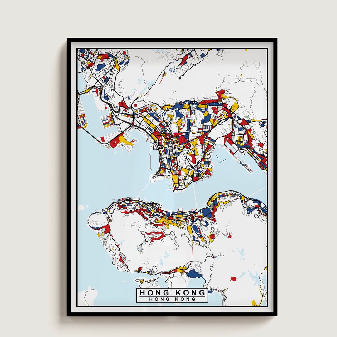 Hong Kong Mondrian Style City Map Print City Wall Art - Etsy