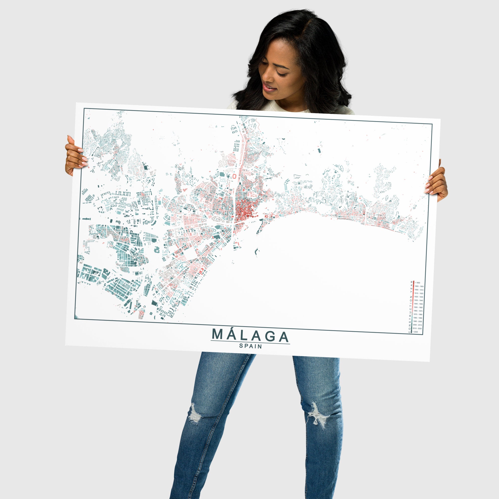 Málaga City Map | Catastro White | Construction Year | City Map Print ...
