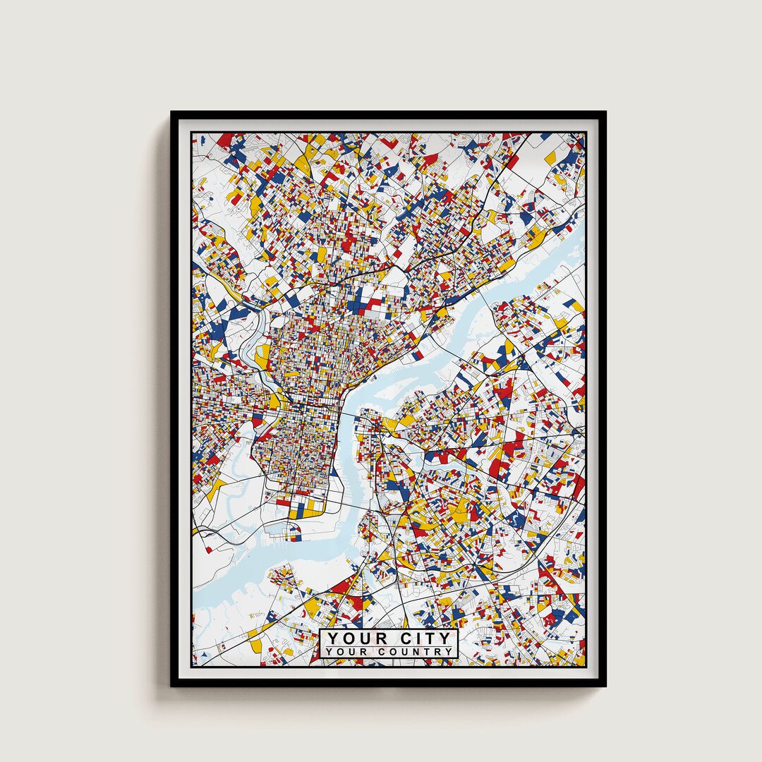 Custom City Map Mondrian Style City Map Print City Wall Art Poster ...