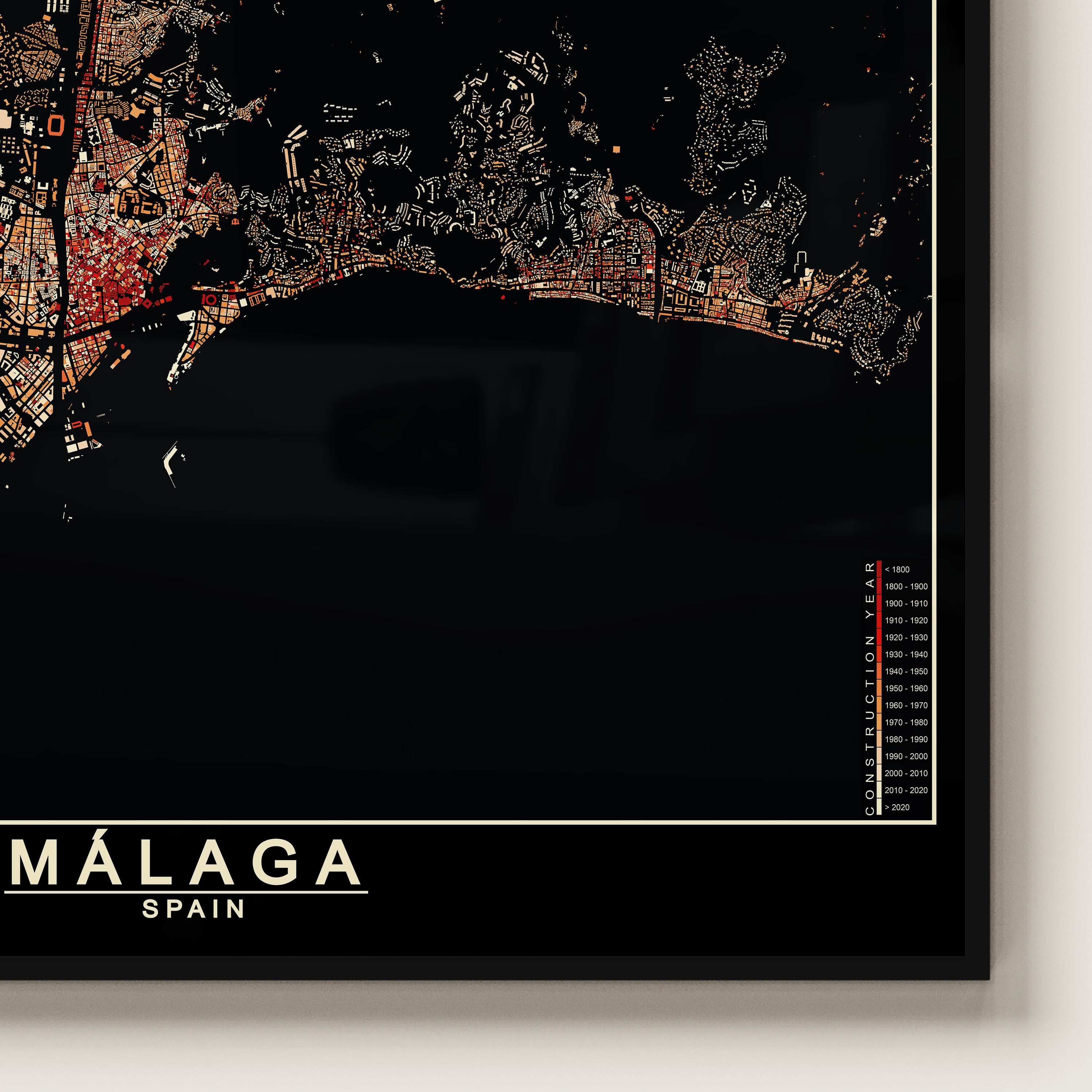 Málaga City Map Catastro Black Construction Year City Map Print Spain ...