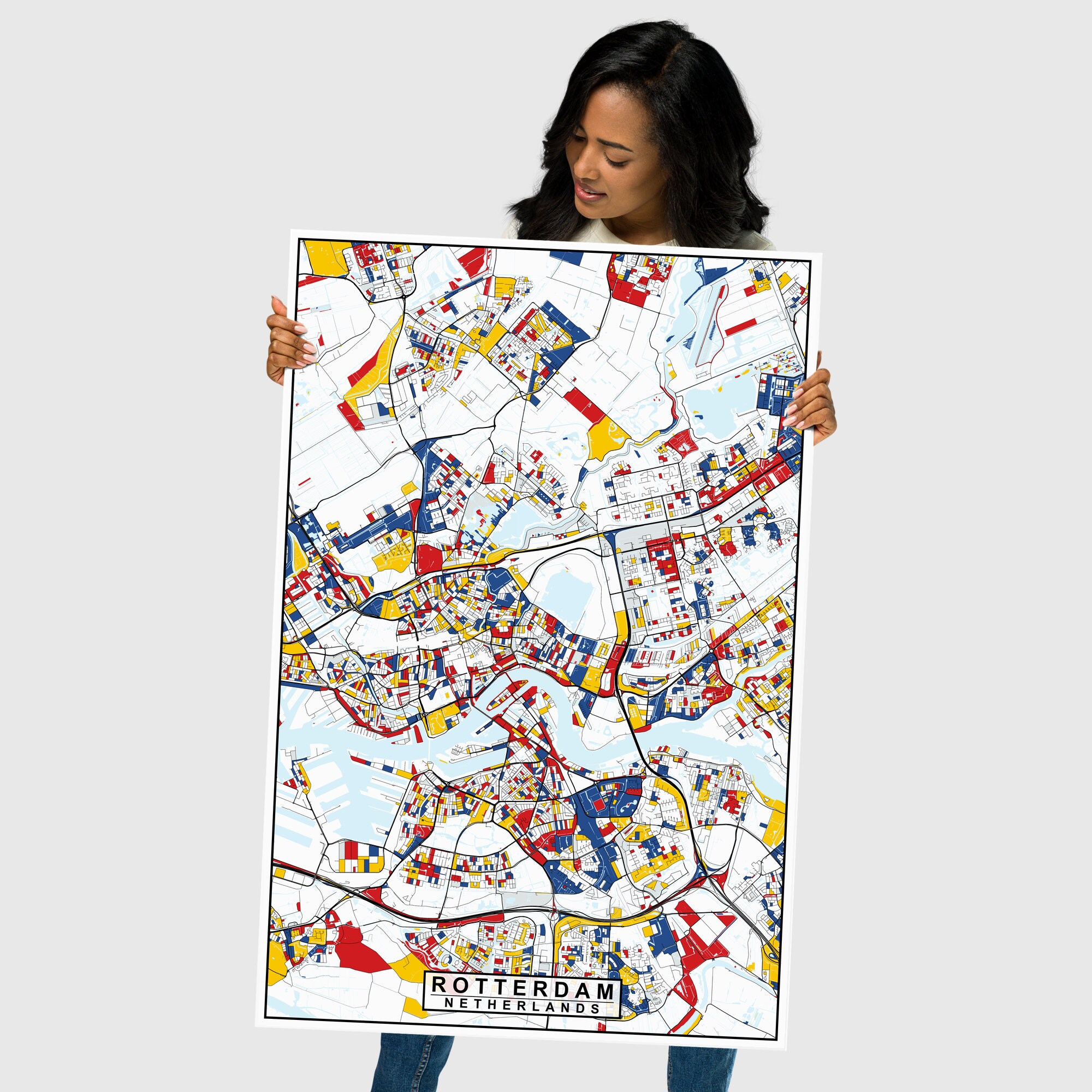 Rotterdam Netherlands Mondrian Style City Map Print City Wall Art ...