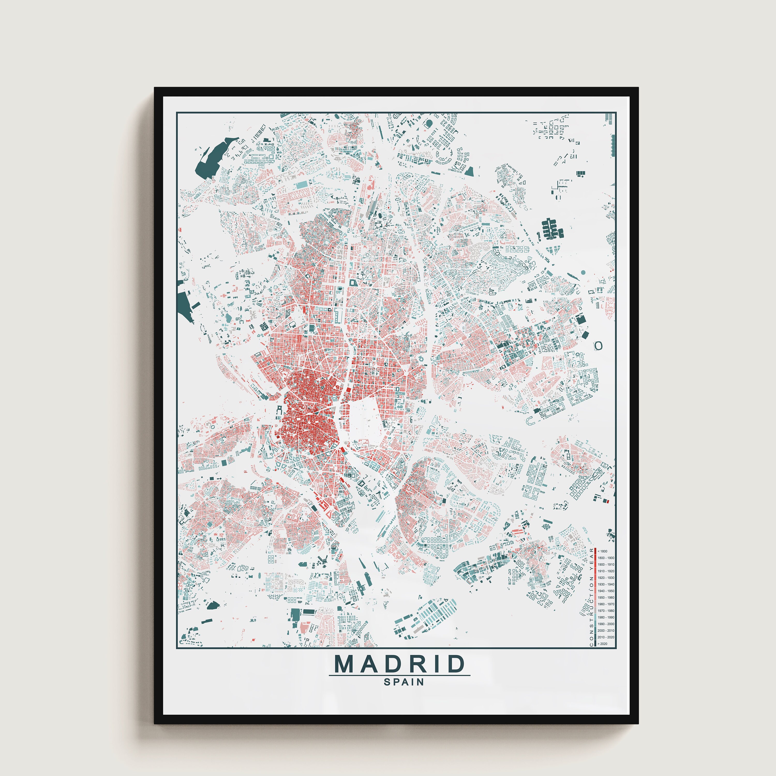 Madrid City Map Catastro White Construction Year City Map Print Spain ...