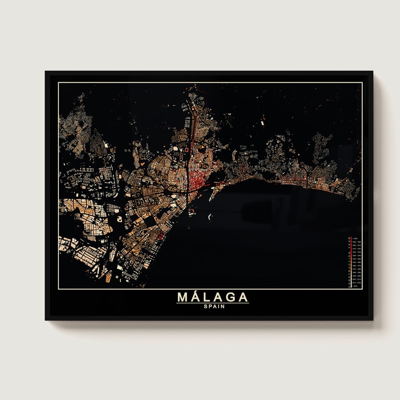 Málaga City Map Catastro Black Construction Year City Map Print Spain ...