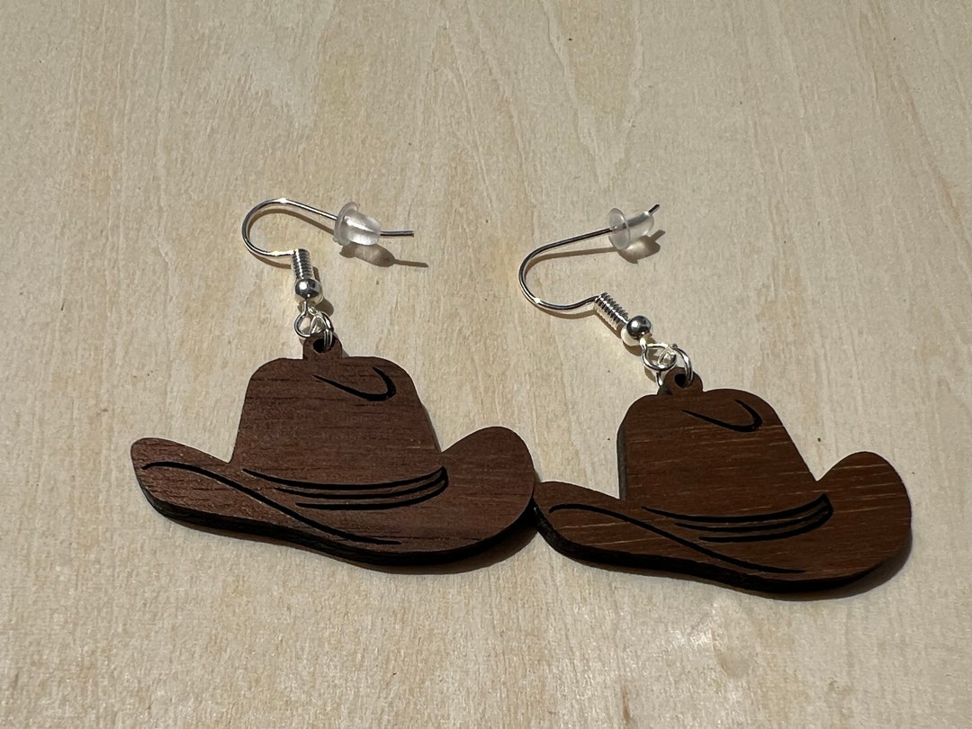Cowboy Hat Earrings | Wooden Cowboy Hat Earrings | Western Theme ...