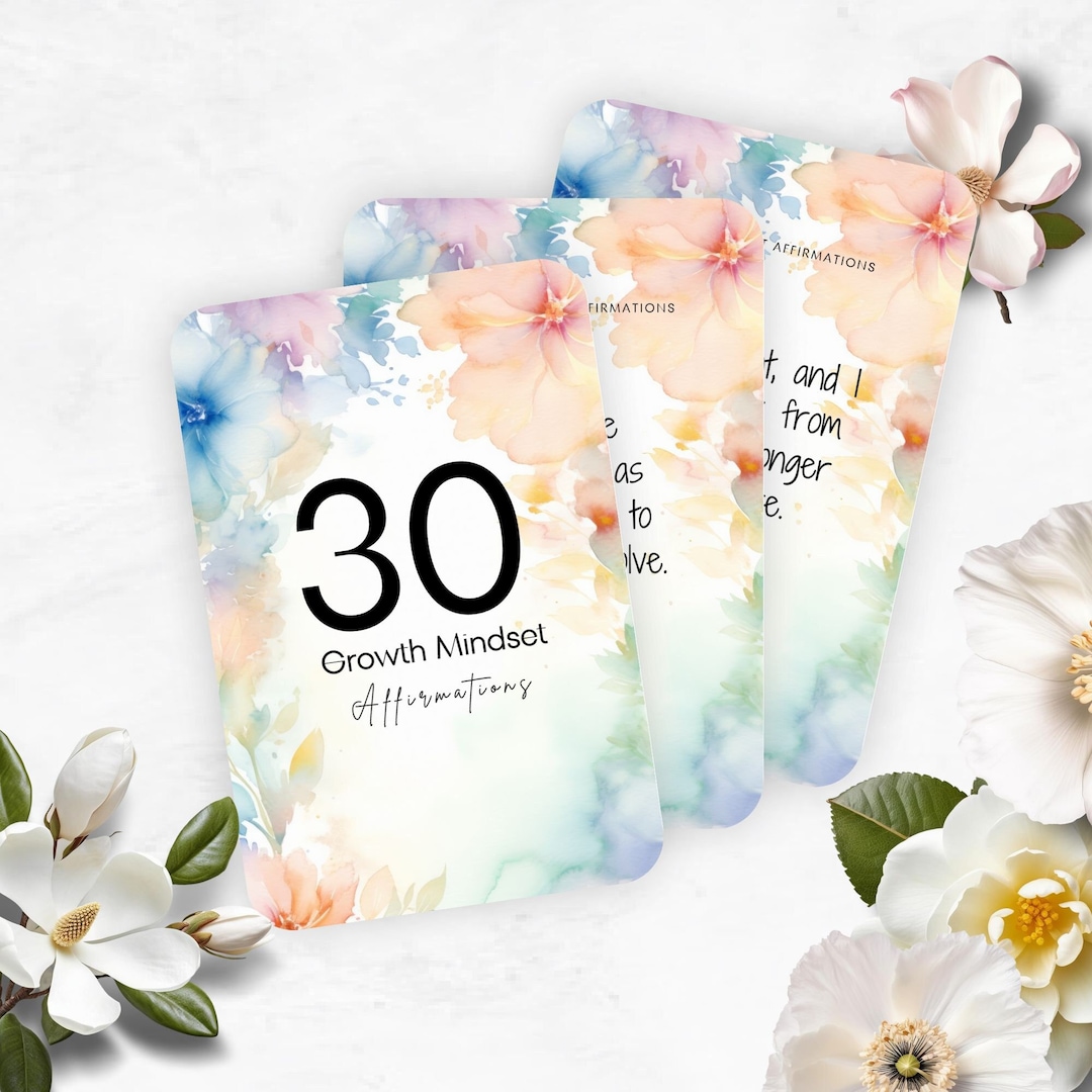 Growth Mindset Affirmation Cards Pastel Flowers, Positive Thinking ...