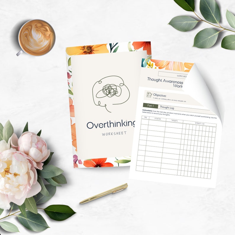 Overthinking Worksheet Floral, Mindset & Organizational Paper, Self ...