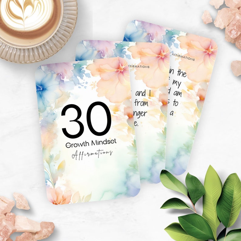 Growth Mindset Affirmation Cards Pastel Flowers, Positive Thinking ...