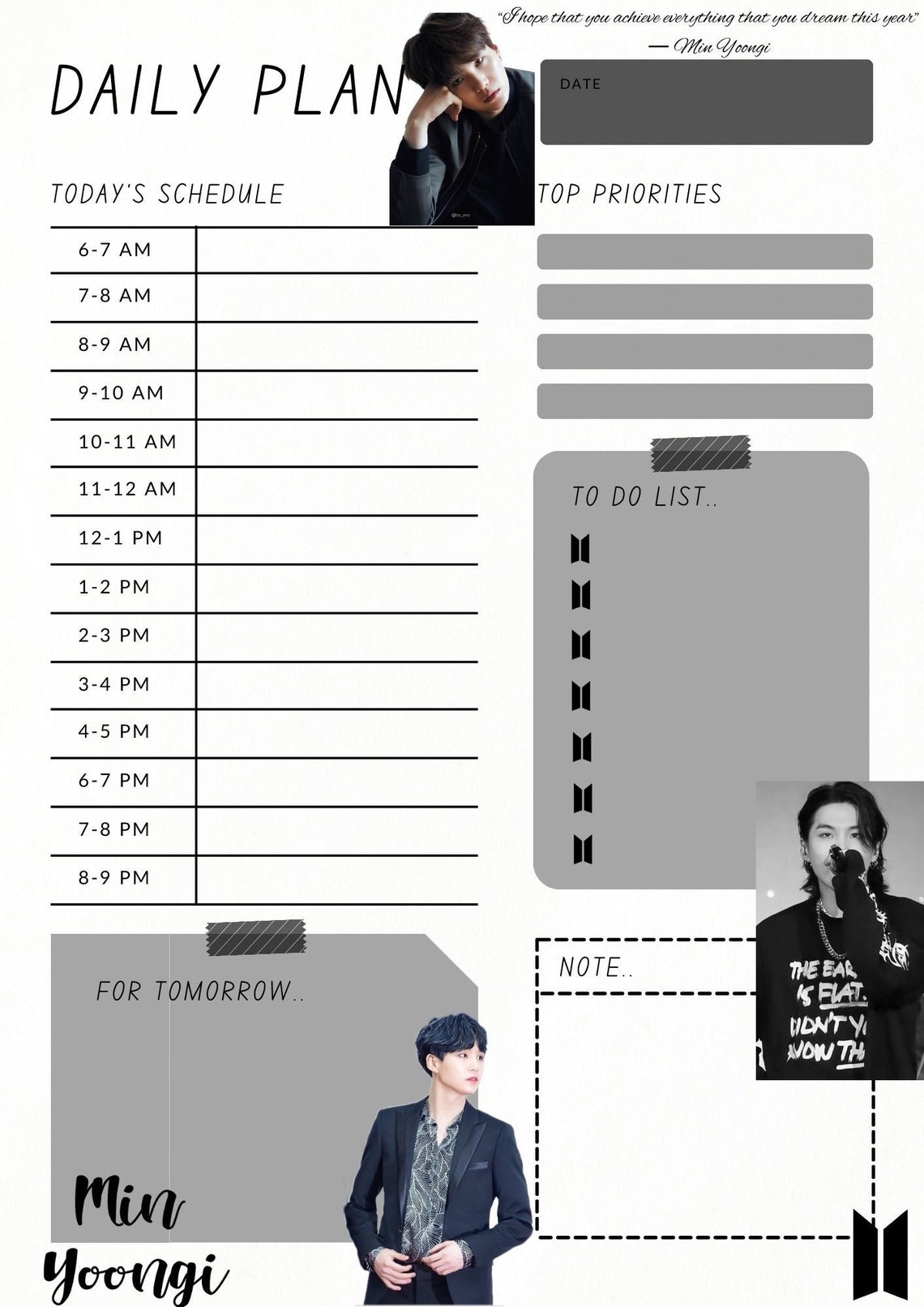 BTS Suga Daily Planner - Etsy