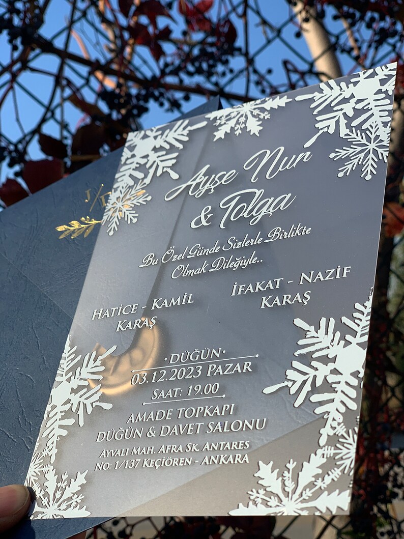 Snowflake Acrylic Wedding Invitations, Blue Envelope Invitation Cards ...