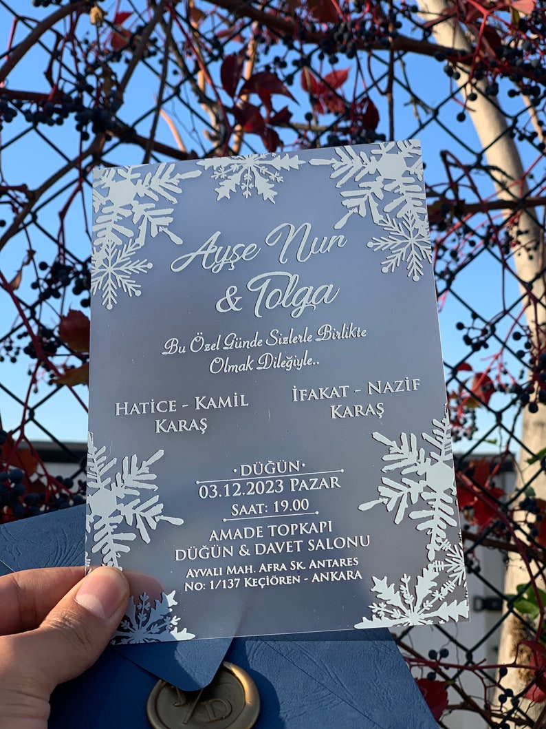 Snowflake Acrylic Wedding Invitations, Blue Envelope Invitation Cards ...