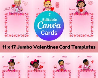 7 Editable Jumbo Valentine Card Templates - 11x17 Canva Designs - DIY ...