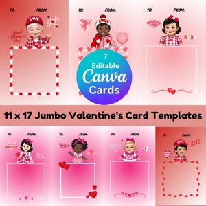 7 Editable Jumbo Valentine Card Templates - 11x17 Canva Designs - DIY ...